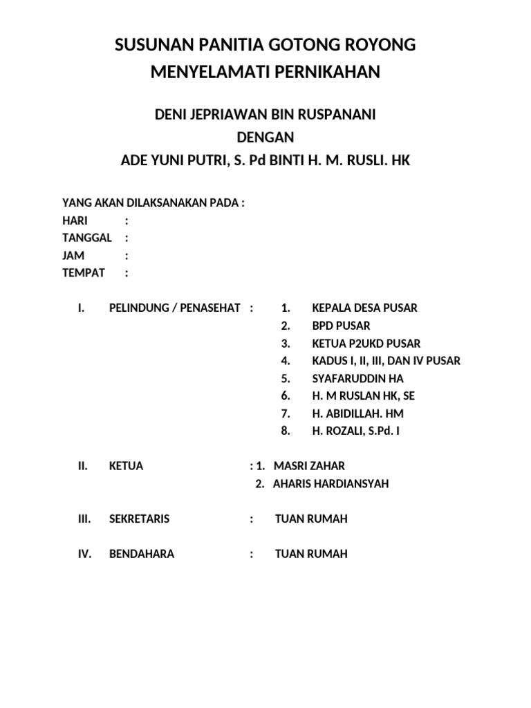 Susunan Panitia Gotong Royong | PDF