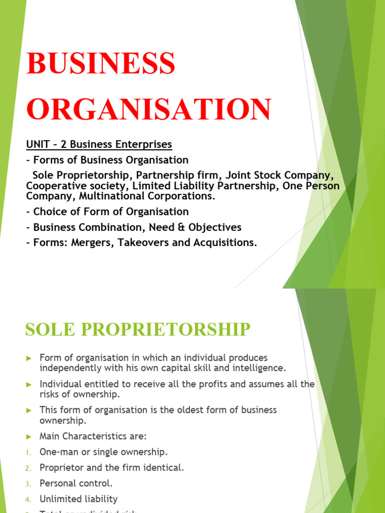 BUSINESS ORGANISATION (Unit - 2) | PDF | Mergers And Acquisitions ...