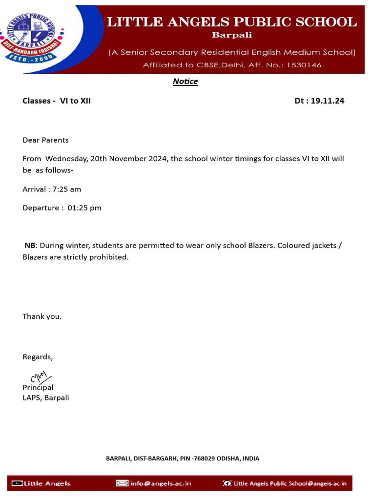 Classes - VI To XII (Winter Timing) | PDF