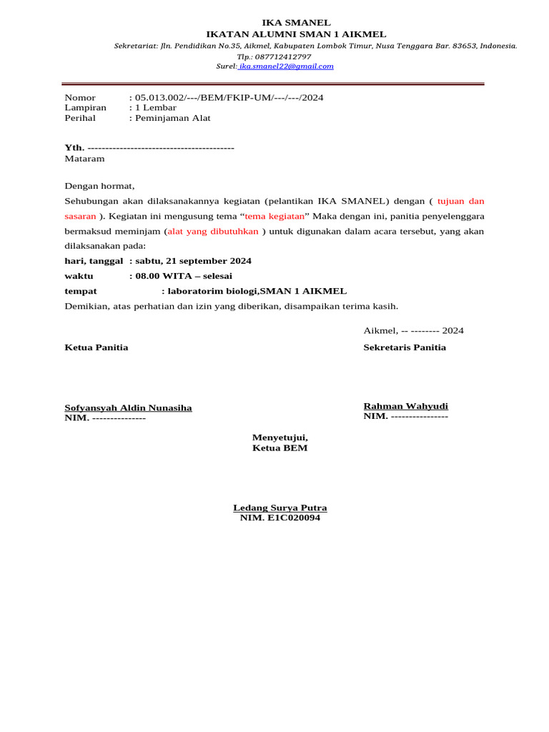 Format S. Peminjaman Alat | PDF
