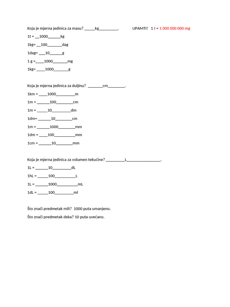 Koja Je Mjerna Jedinica Za Masu | PDF