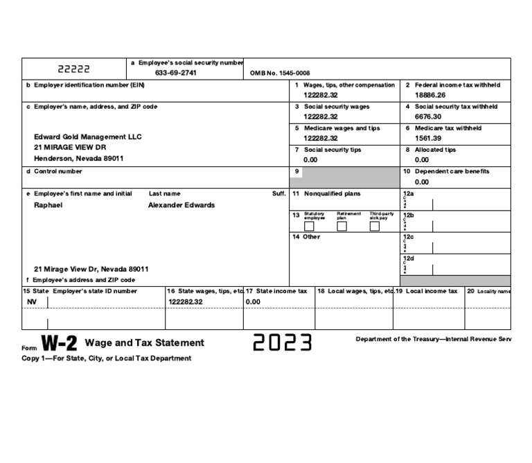 Form W-2 - Raphael Alexander Edwards | PDF | Social Security (United ...