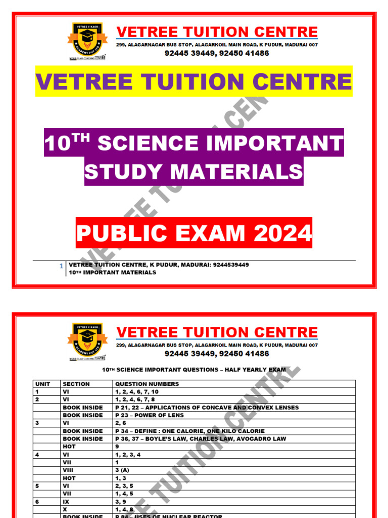 10TH Science Public Exam Important Questions | PDF