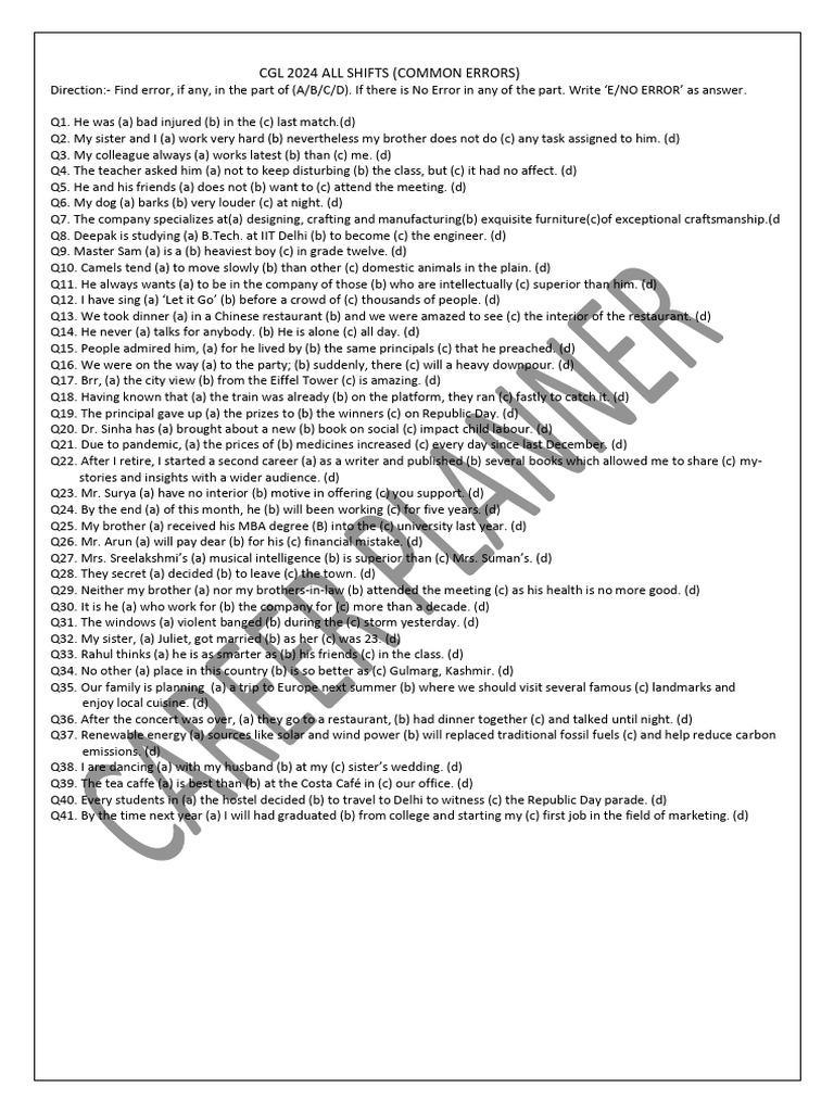 CGL 2024 All Shifts Common Errors | PDF | Nature | Energy And The Environment