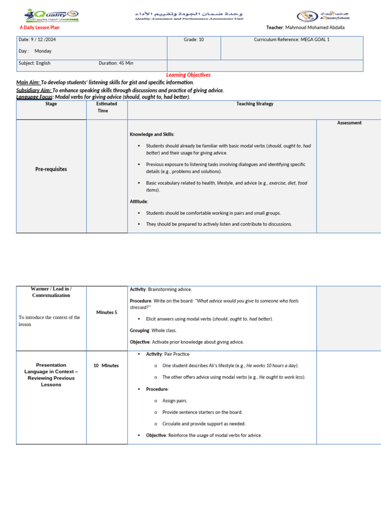 Unit 6 Listening and Conversation | PDF | Lesson Plan | Cognition