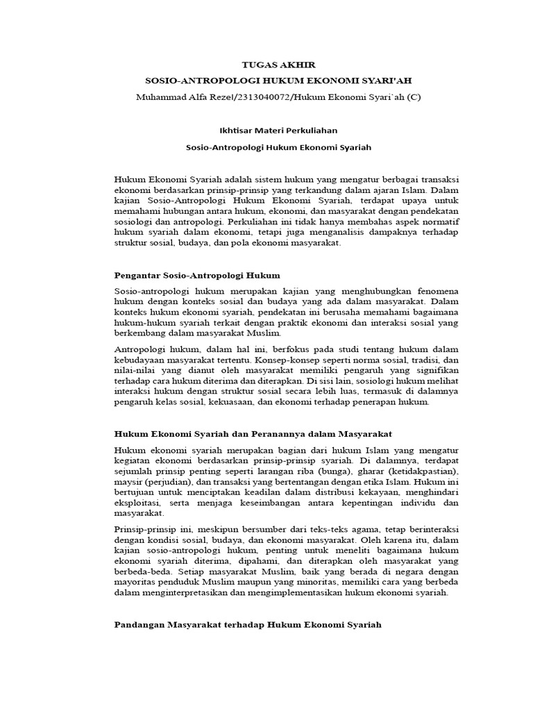 Tugas Akhir Sosio-Antropologi Hukum - Muhammad Alfa Rezel | PDF