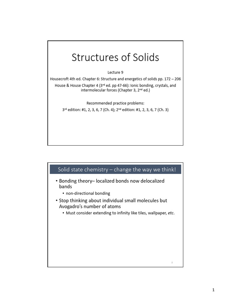 Structures and Bonding in Solids | PDF | Condensed Matter Physics ...