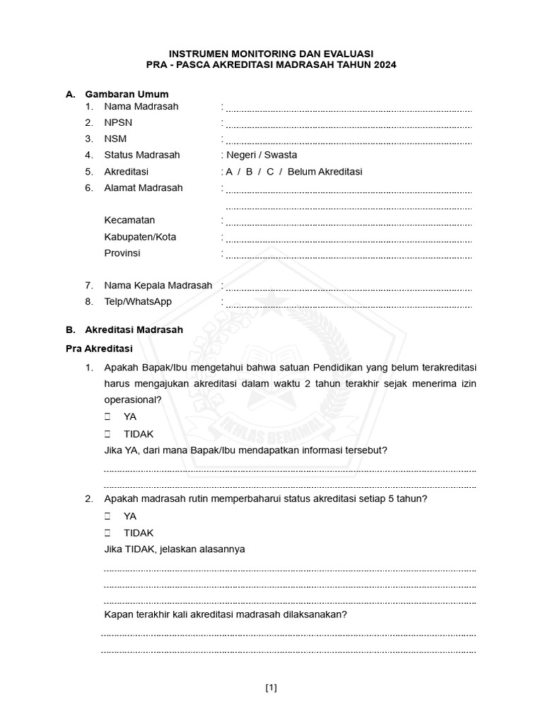 INSTRUMEN MONEV AKREDITASI 2024 revOK-1 | PDF