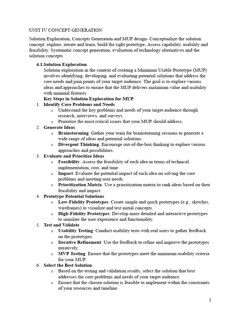 Unit IV Concept Generation | PDF | Usability | Prototype