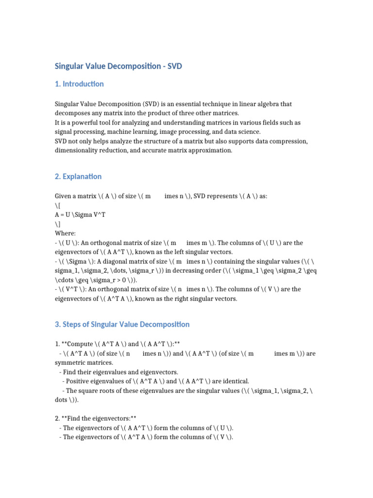 SVD Analysis | PDF | Eigenvalues And Eigenvectors | Matrix (Mathematics)