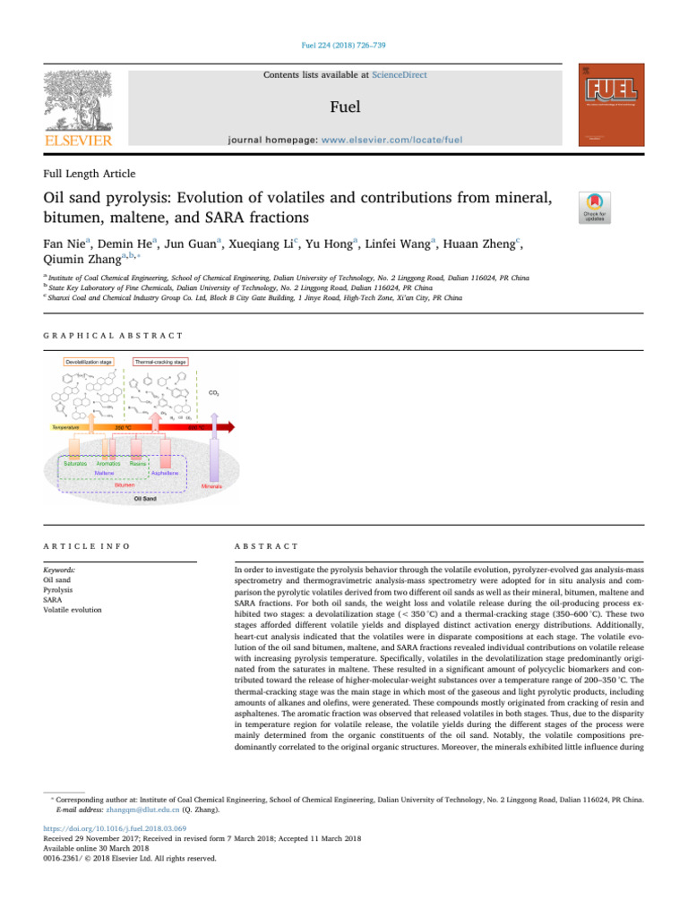 Oil Sand Pyrolysis: Volatile Evolution Insights | PDF | Pyrolysis ...