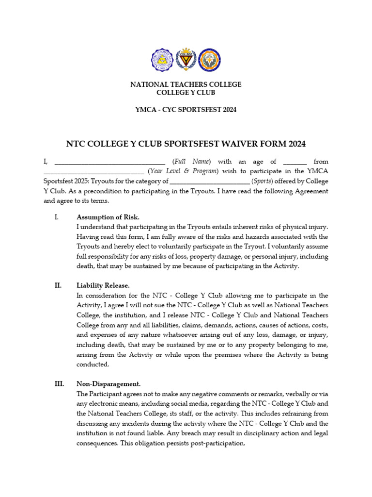 Sportsfest 2025-Tryouts-Waiver-Form-Players | PDF | Civil Law (Legal System) | Justice