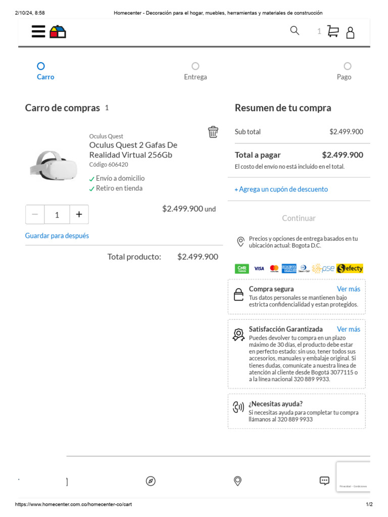 Homecenter -cotización oculus | PDF