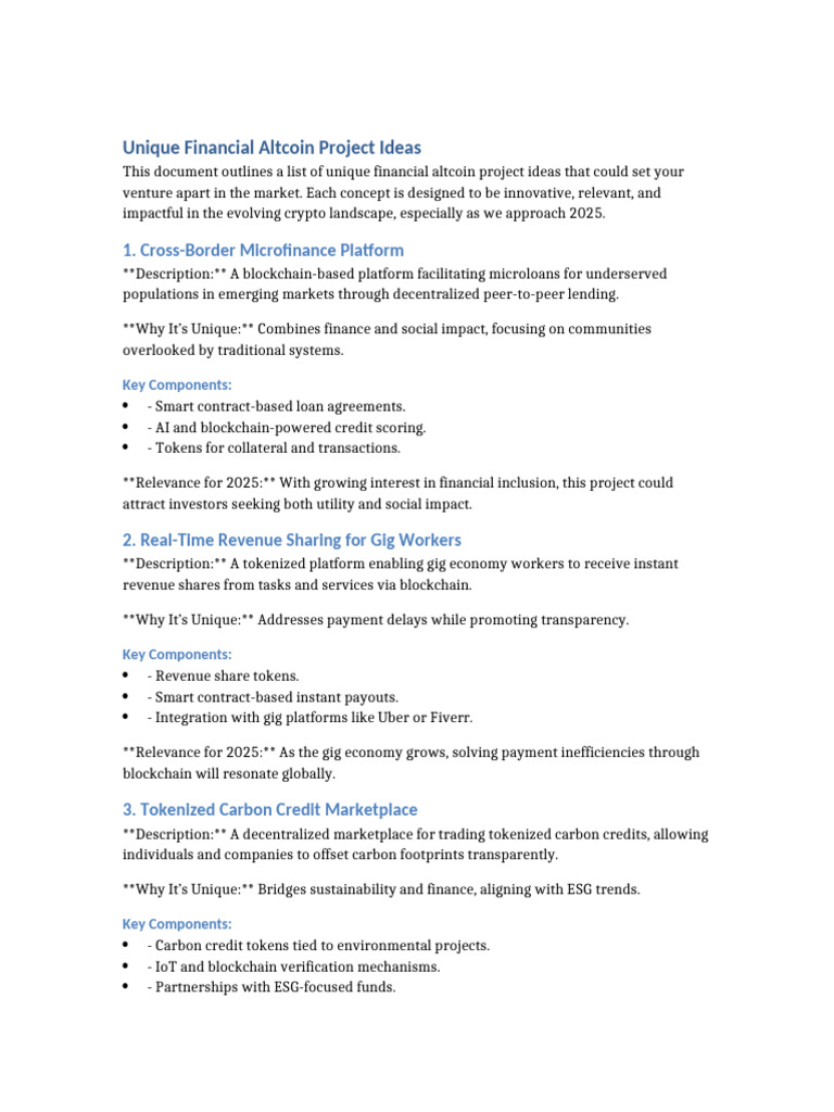 Unique Financial Altcoin Project Ideas | PDF | Cryptocurrency | Economies