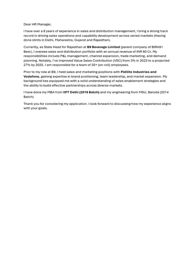 Sales Management Expertise in Beverage Industry | PDF