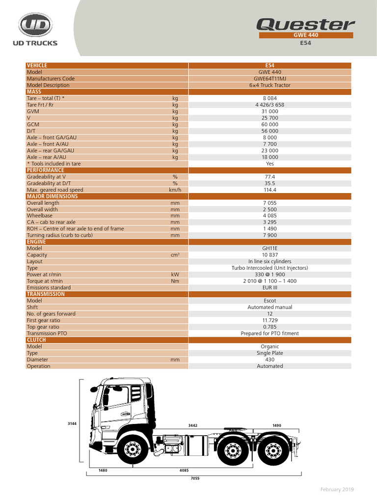 Quester E54 Spec Sheet | PDF | Truck | Brake
