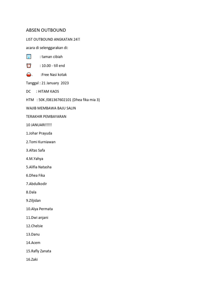 Absen Outbound | PDF