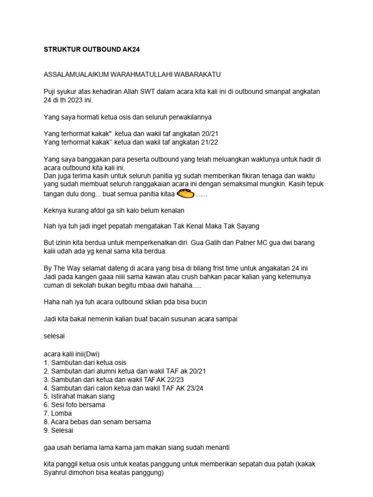 STRUKTUR ACARA OUTBOUND AK24 | PDF
