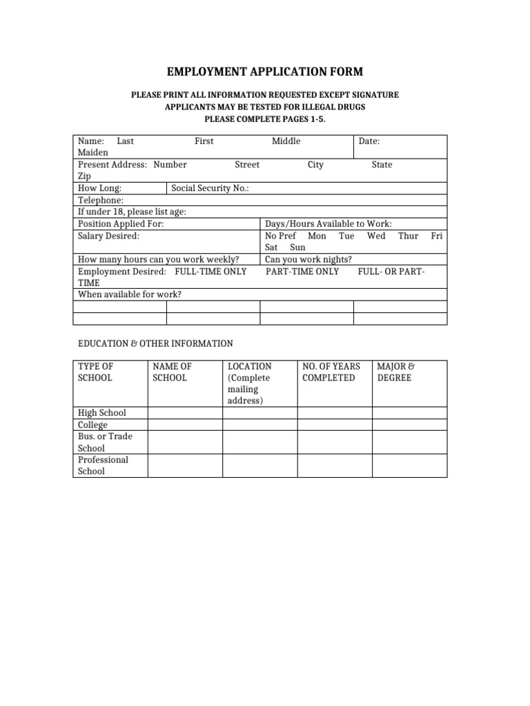 Employment Application Form Accurate | PDF