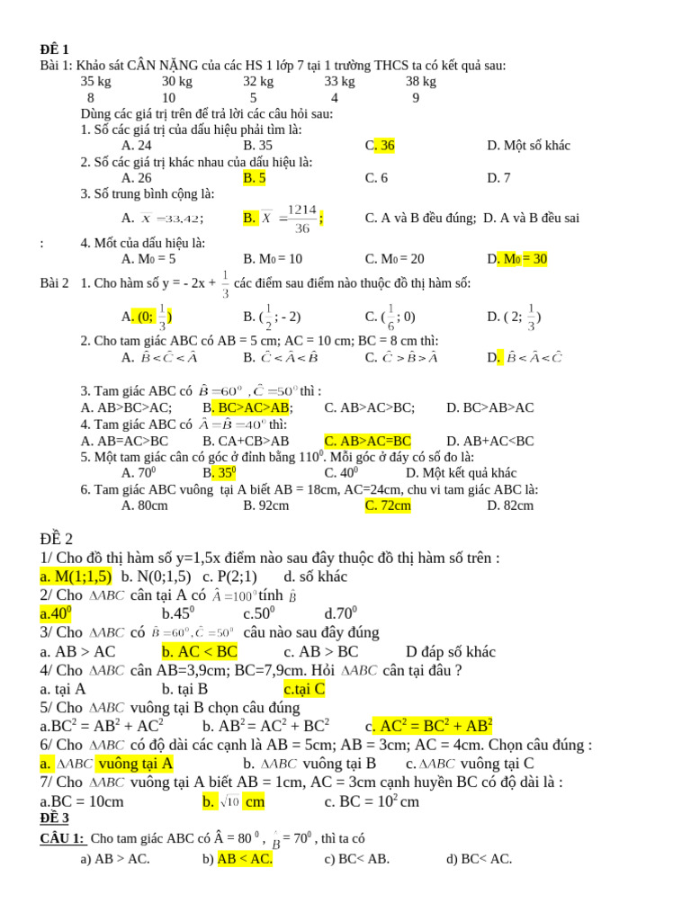 Bai Tap Trac Nghiem Toan 7 Hoc Ki II | PDF