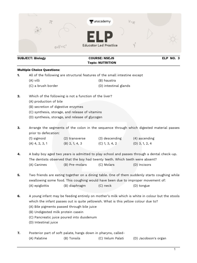 NUTRITION Final - NSEJS Biology | PDF | Digestion | Stomach