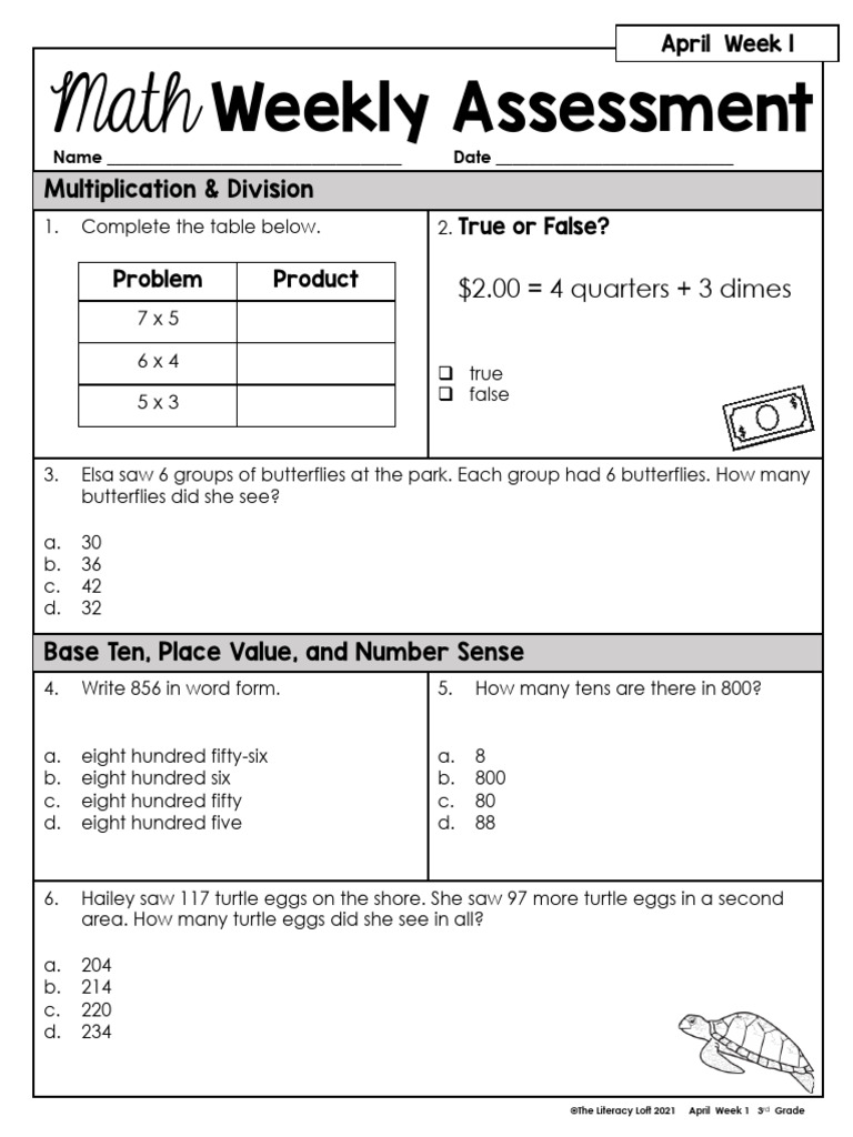 11) April Math Weekly Assessment 3rd Grade | PDF | Numbers | Decimal