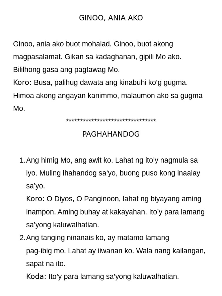 Ginoo, Ania Ako Paghahandog | PDF