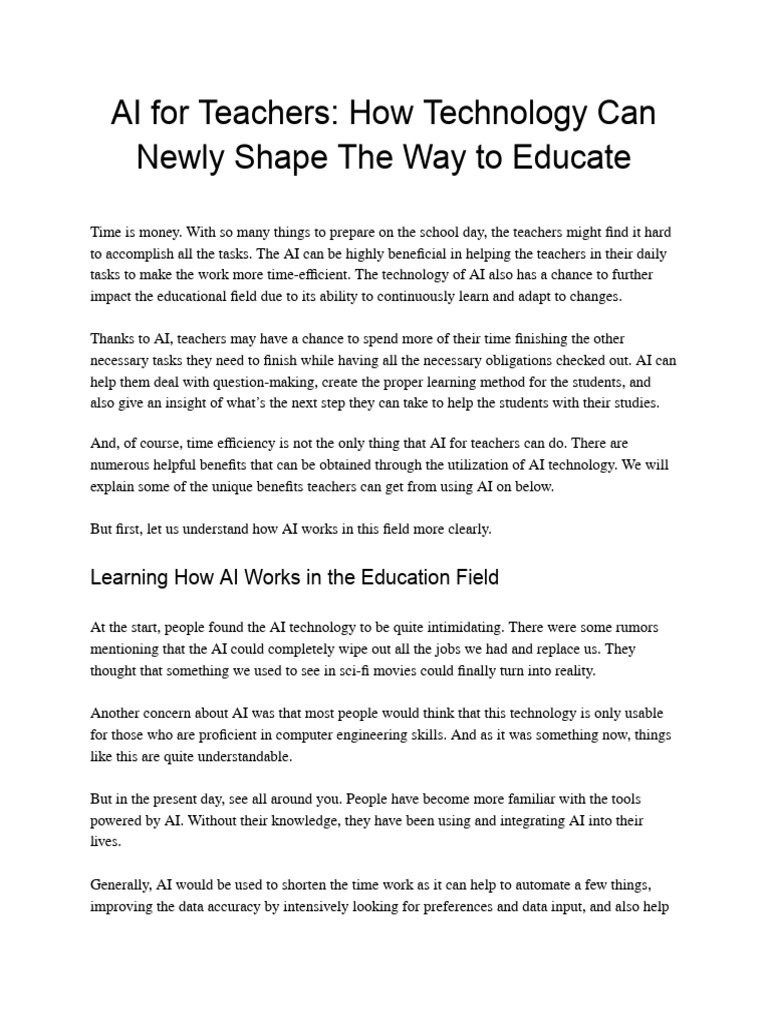AI For Teachers - How Technology Can Newly Shape The Way To Educate ...