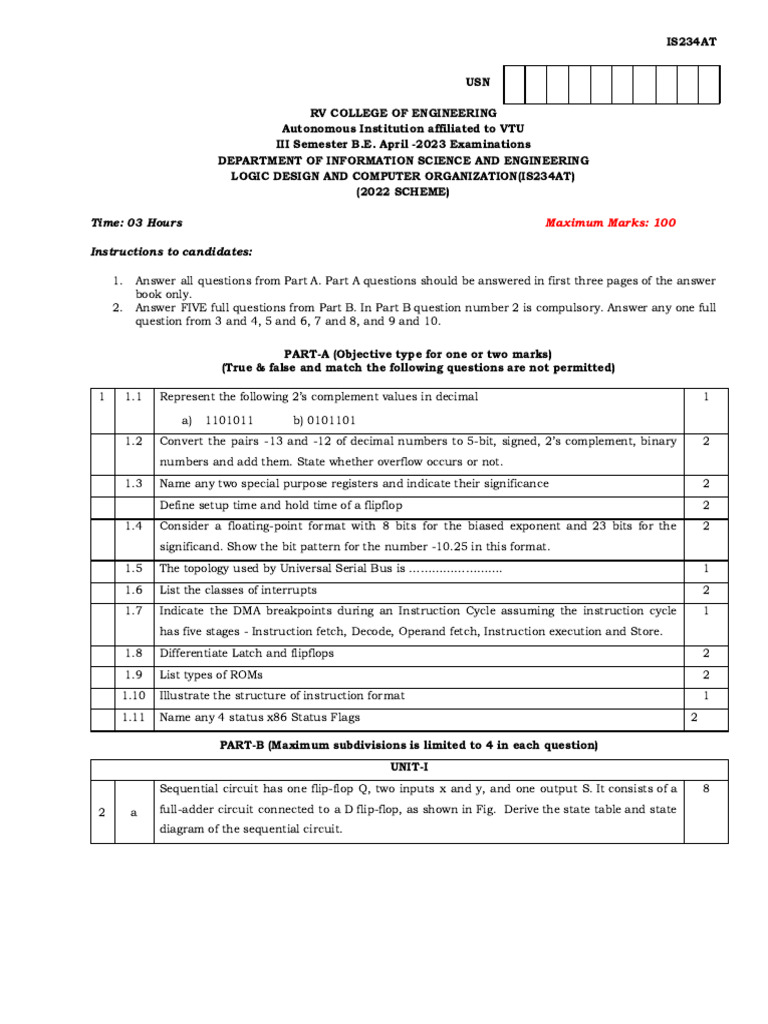 Logic Design & Computer Organization Exam | PDF | Integer (Computer Science) | Central ...