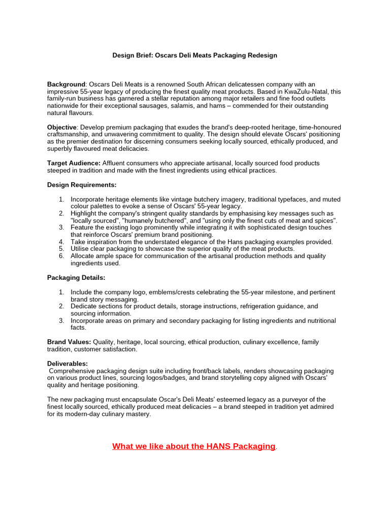 Design Brief 2024 Packaging Redesign | PDF | Brand | Delicatessen