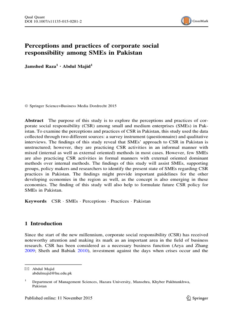 crs in pakistan | PDF | Corporate Social Responsibility | Small And ...