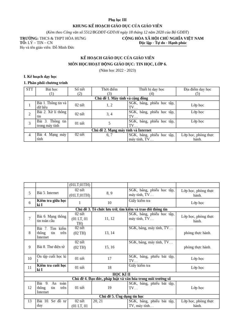 Phu luc 3_Tin 6 | PDF