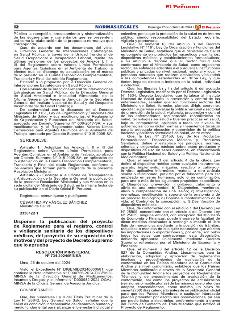 Peruano RM 734-2024-Minsa | PDF | Dispositivo médico