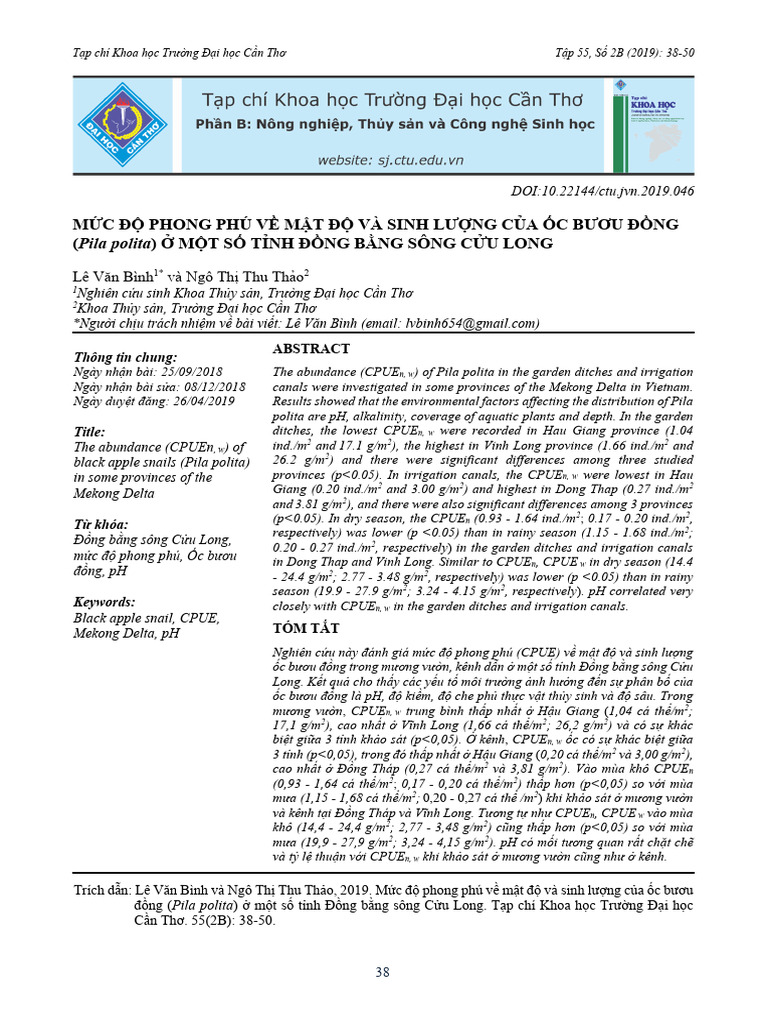 05-Ts-Le Van Binh (38-50) 046 Phong Phú Về Mật Độ Và Sinh Lượng ĐBSCL | PDF