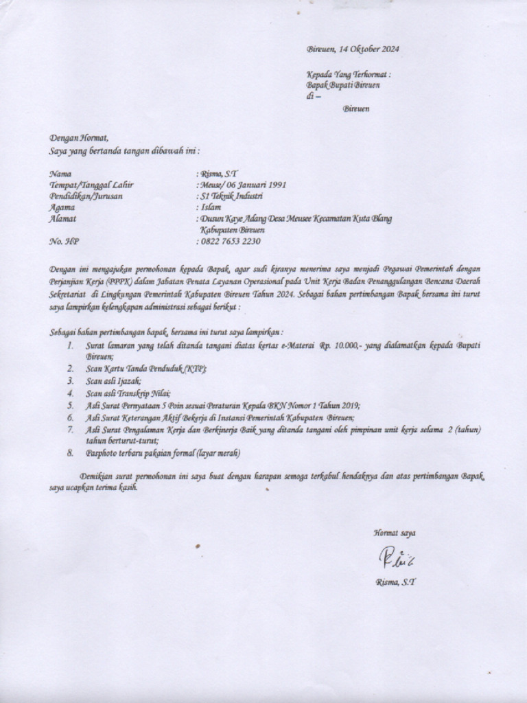 Surat Lamaran Dek Ma | PDF