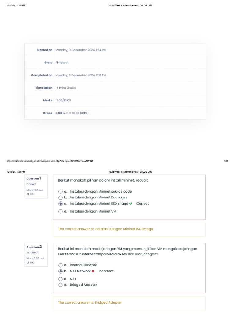 Quiz Week 9 - Attempt Review - CeLOE LMS | PDF | Computing | Operating System Families