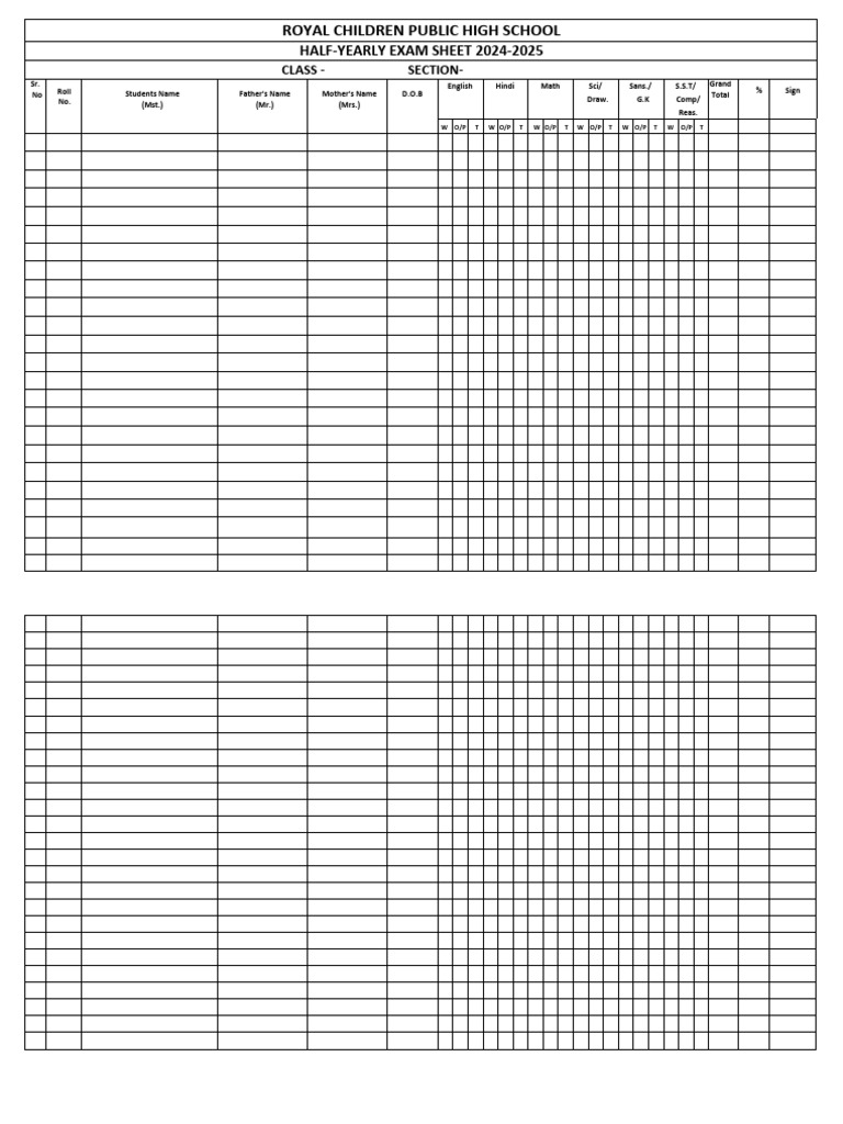 Half Yearly Sheet | PDF