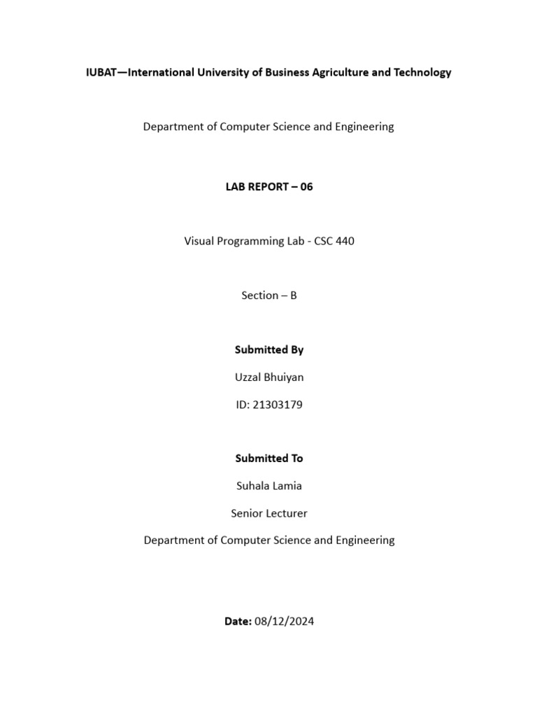 Uzzal Bhuiyan 21303179 Lab Report-06 | PDF | Method (Computer Programming) | Area