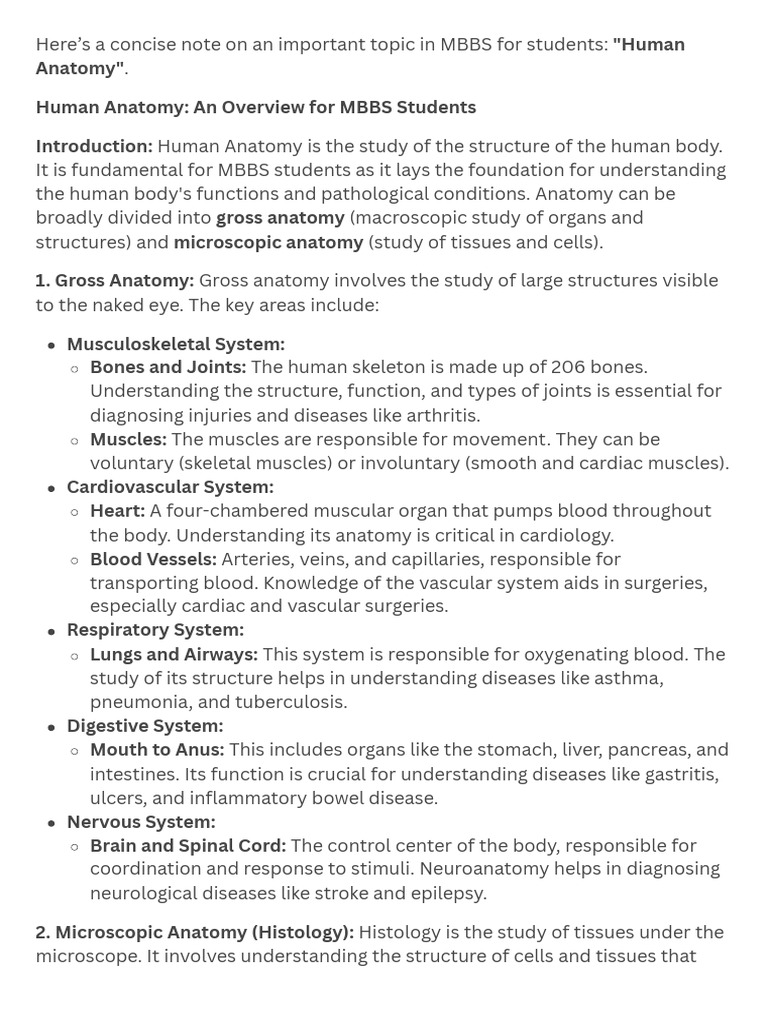 Create A PDF On Any Mbbs Syllabus For Students | PDF | Anatomy | Human Body