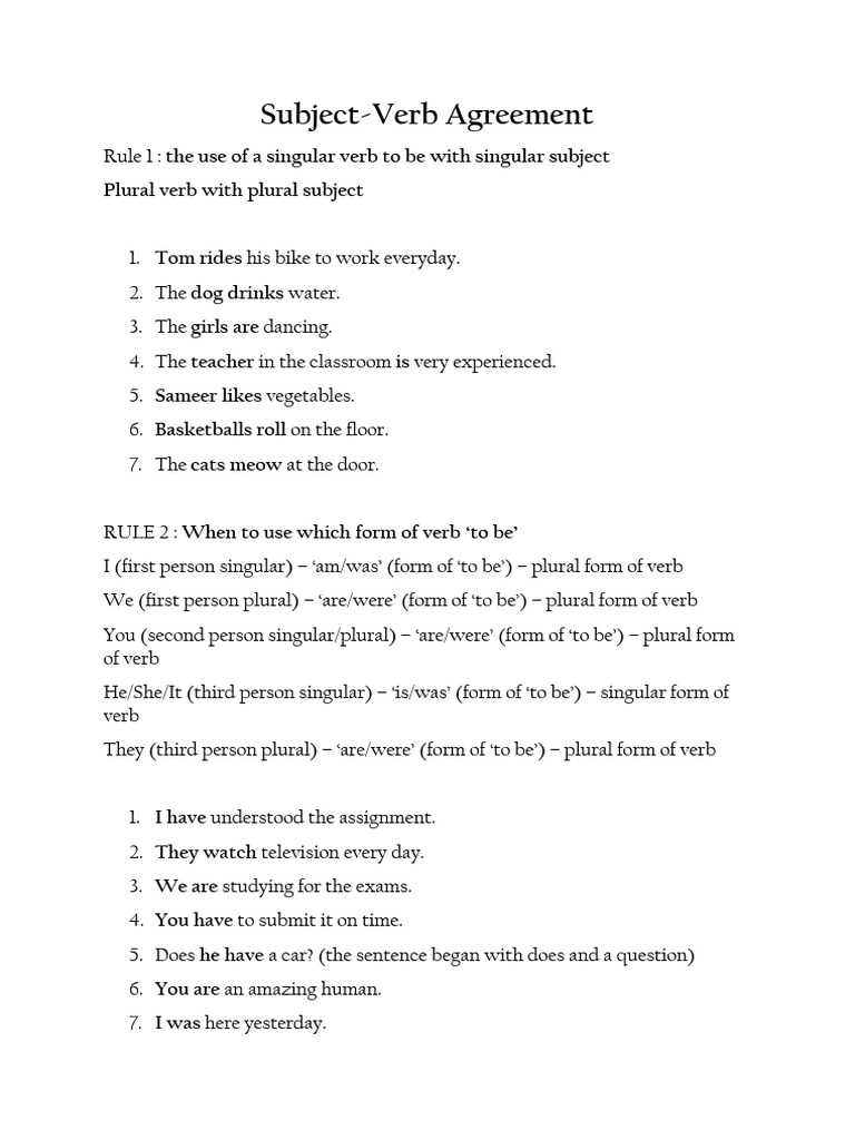 Subject-Verb Agreement Rules Explained | PDF | Grammatical Number | Verb