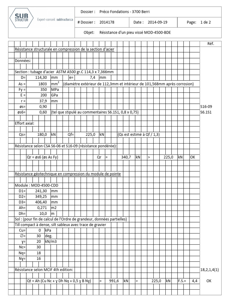 Notes de calcul - PIEUX VISES | PDF | Génie du bâtiment | Ingénierie ...
