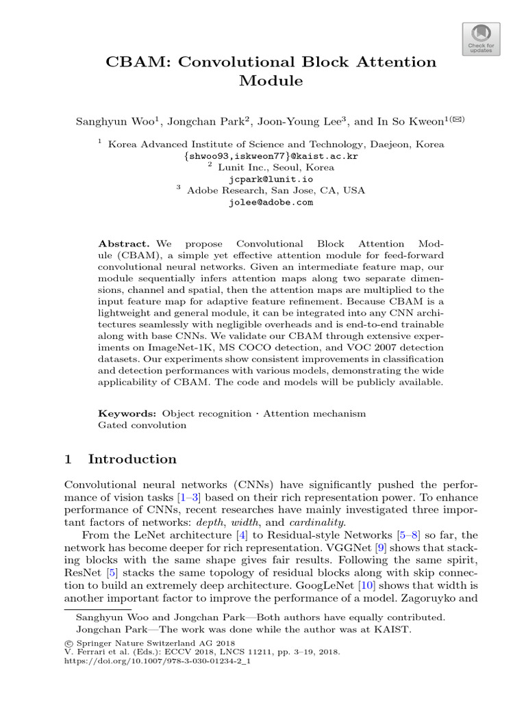 CBAM Convolutional Block Attention Module | PDF | Attention | Applied Mathematics