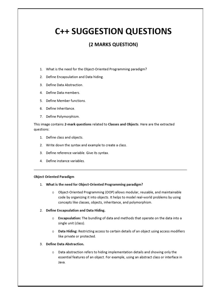 C 2 Marks Suggestion Pdf Object Oriented Programming Method 2618