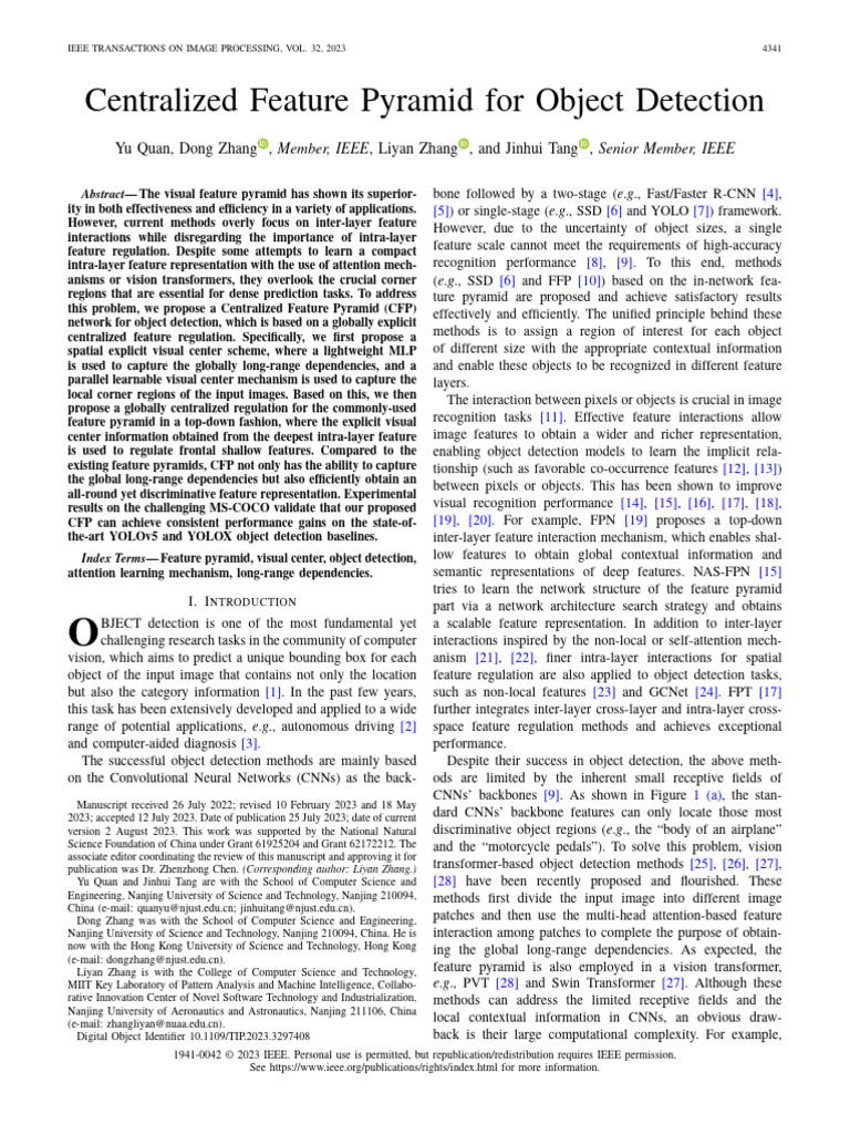 Centralized Feature Pyramid For Object Detection | PDF | Computer Vision | Information