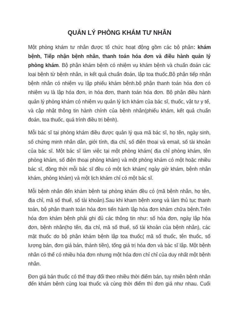 quản lý phòng khám tư nhân-PTTKHTTT | PDF