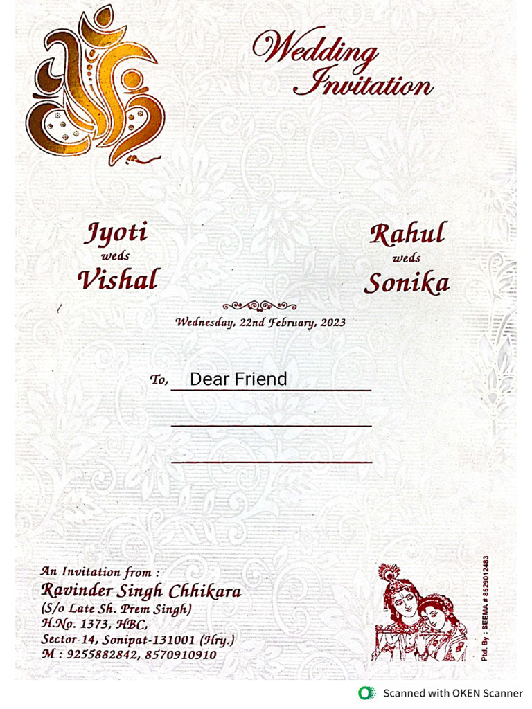 22.02.2023 Wednesday Rahul Wedding Invitation | PDF
