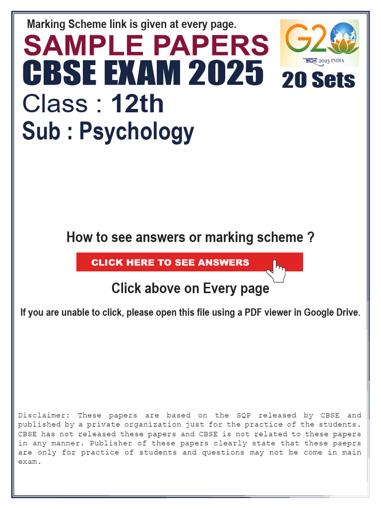 Class 12 Psychology Sample Paper 2025 | PDF | Psychology | Psychotherapy