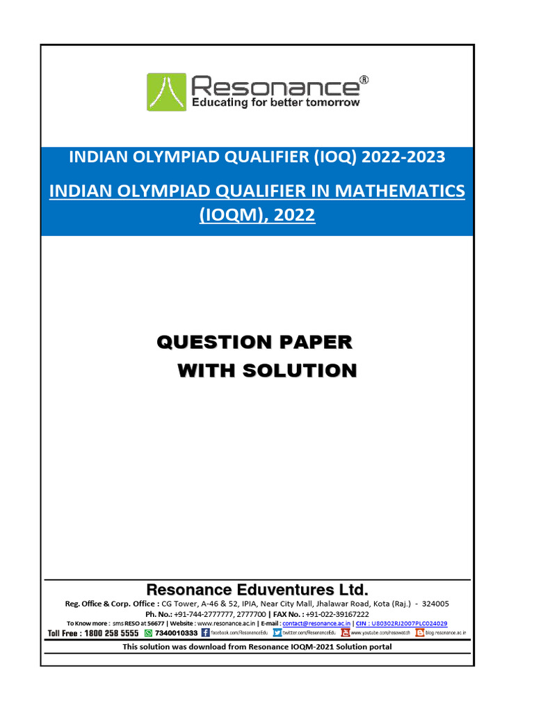 IOQM-2022-With-Sol-v1 | PDF | Elementary Mathematics | Number Theory