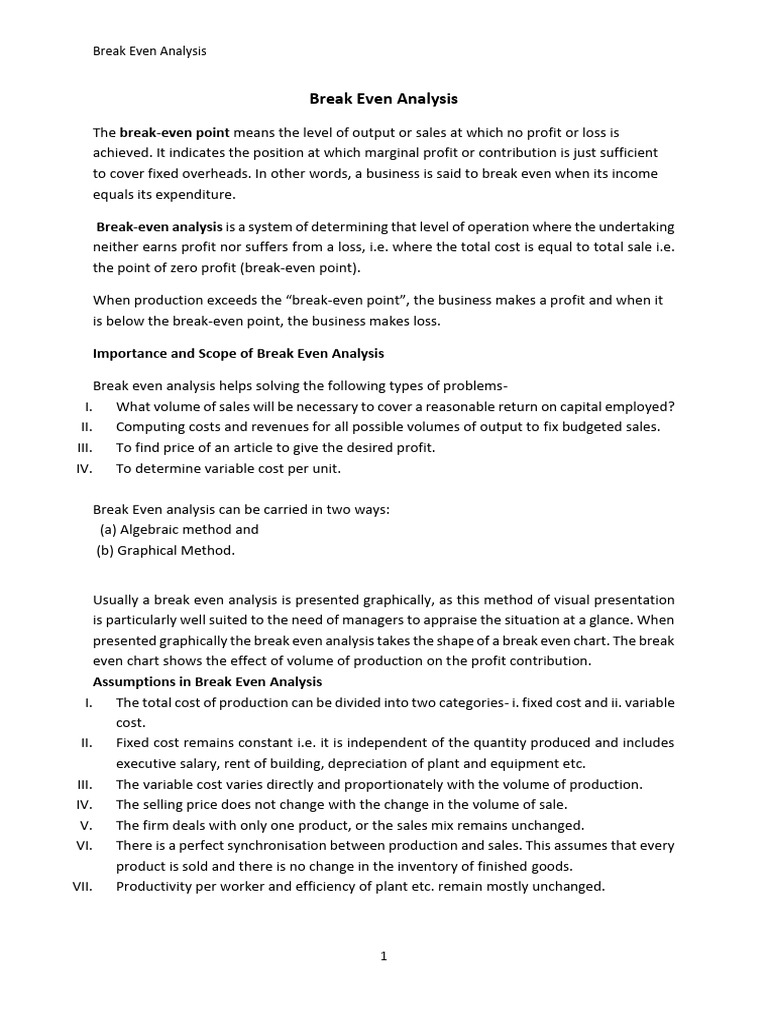 Break Even Analysis | PDF | Management Accounting | Business