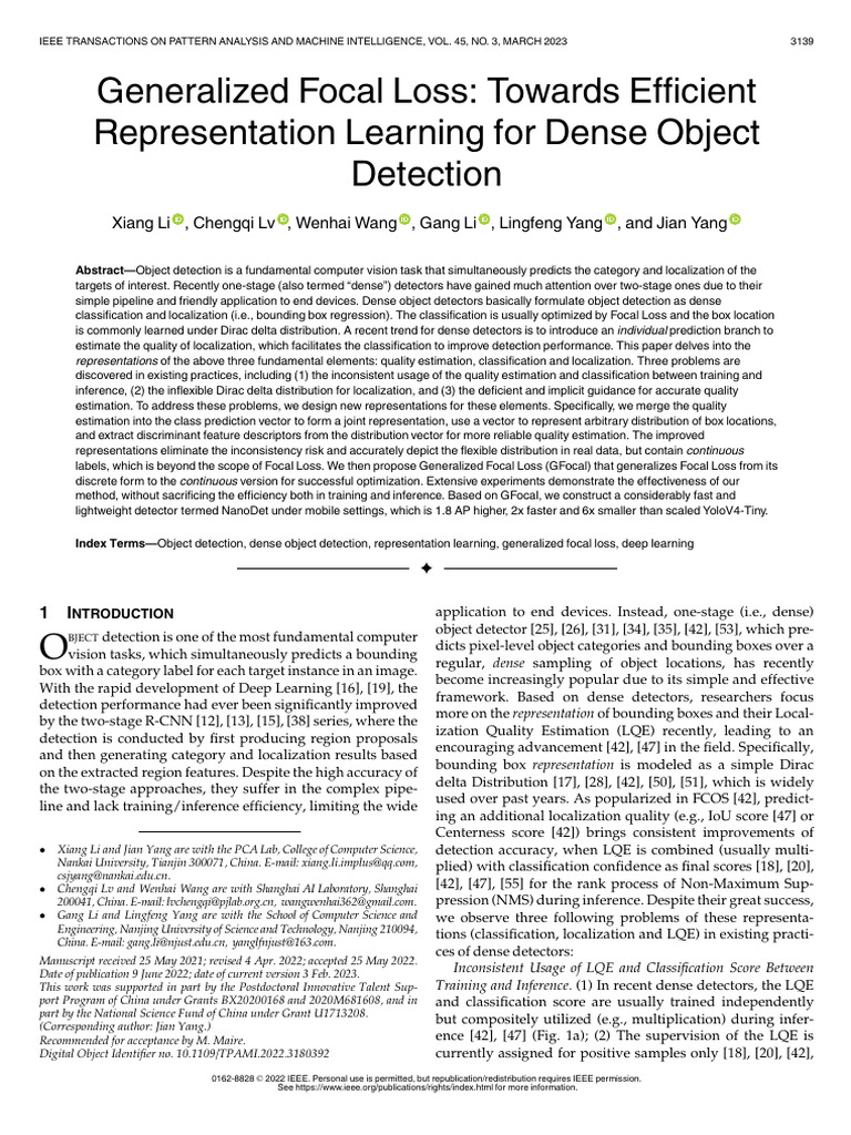 Generalized Focal Loss Towards Efficient Representation Learning For Dense Object Detection